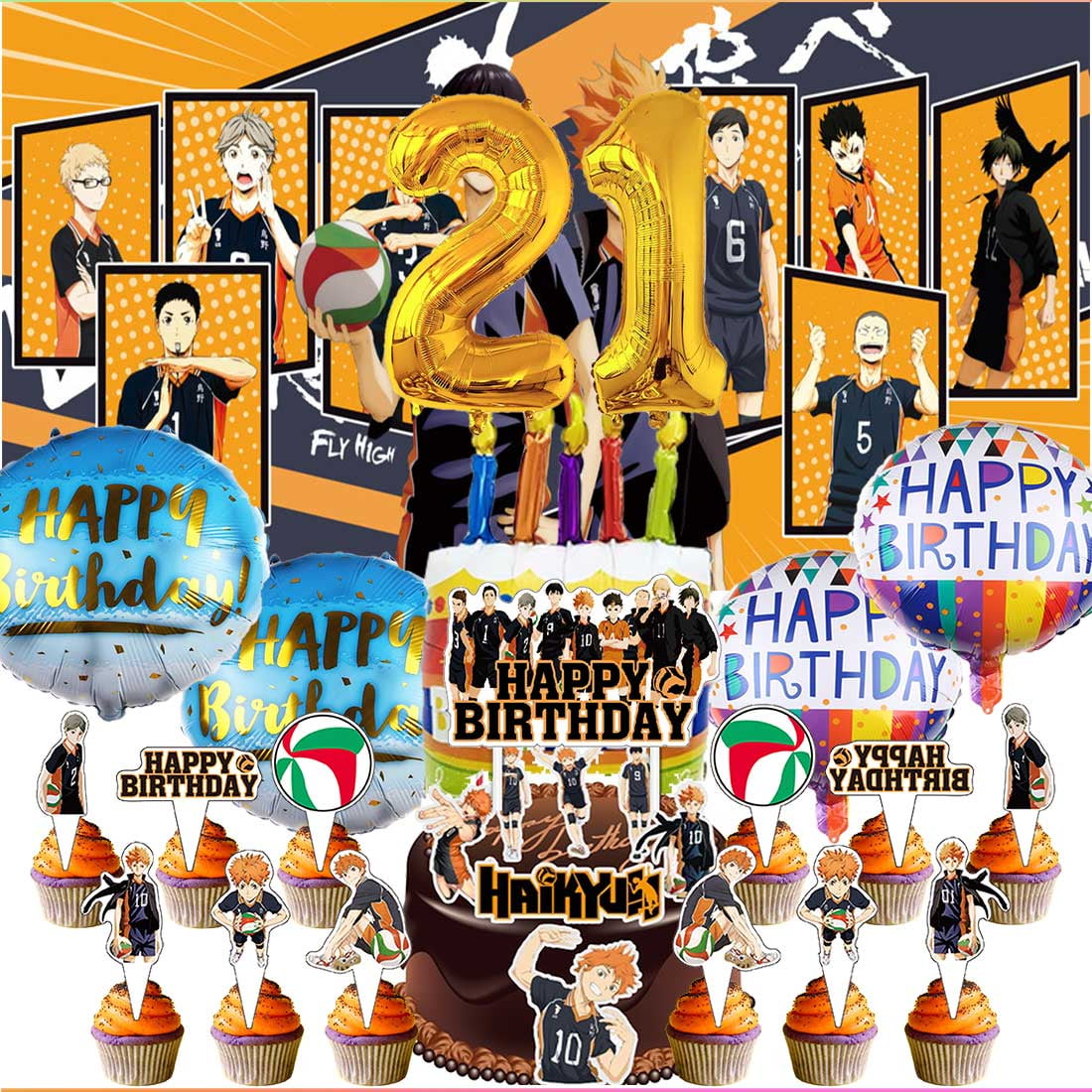Haikyuu Party Supplies Decor 21th Kit Balloons Birthday Cake Topper ...