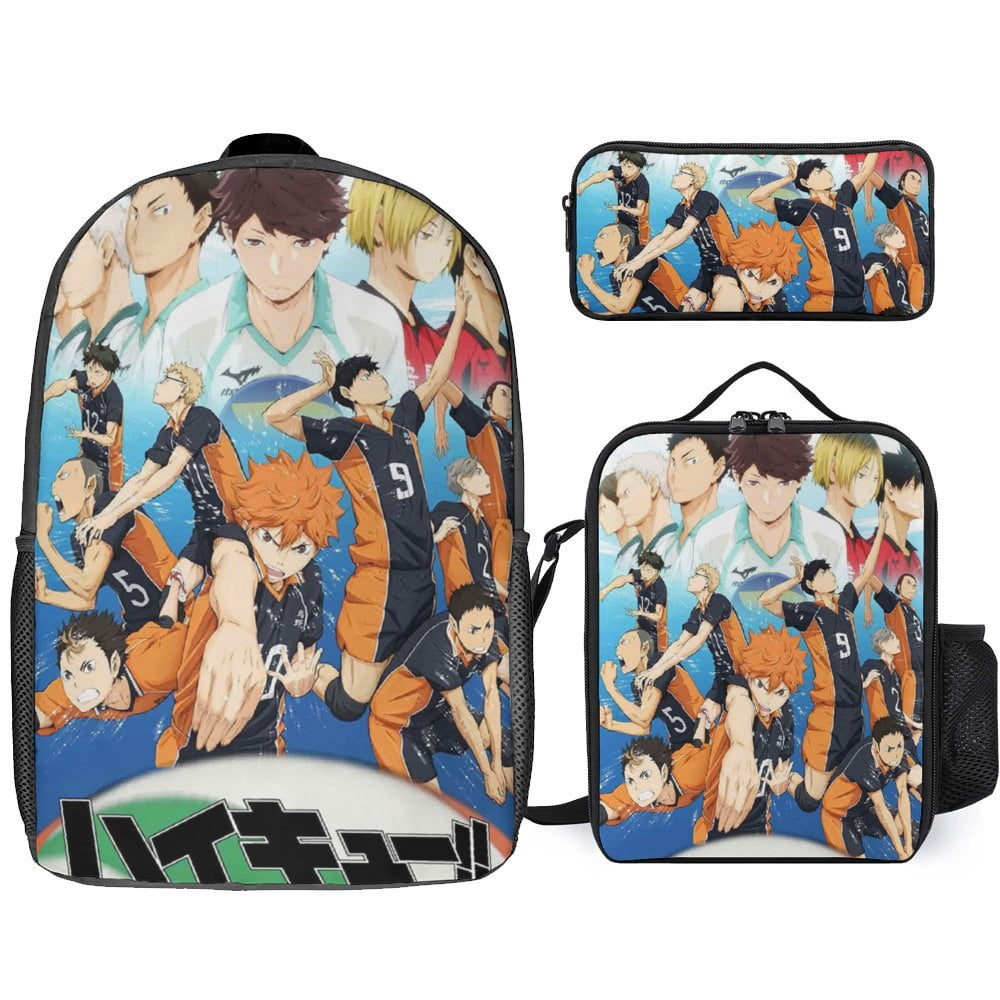 Haikyuu Poster Backpack With Lunch Bag Pencil Case Set Schoolbag Laptop ...