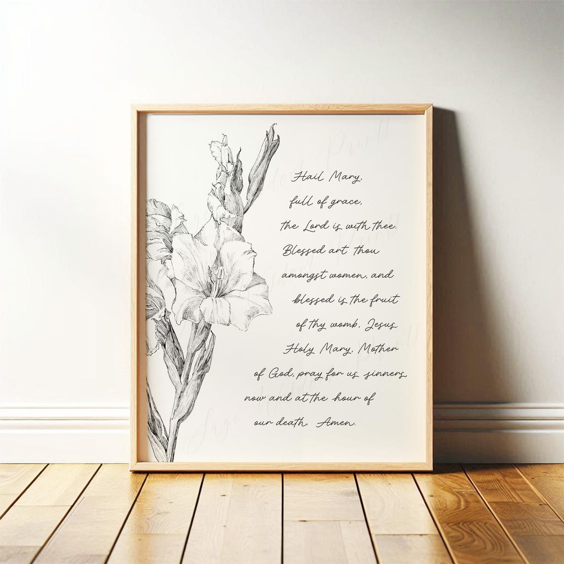 Hail Mary Prayer, Catholic Wall Art, Minimalist Floral Christian Print ...