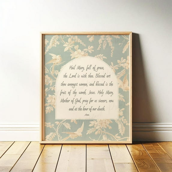 Hail Mary Prayer, Catholic Wall Art, Vintage Christian Print With Toile ...