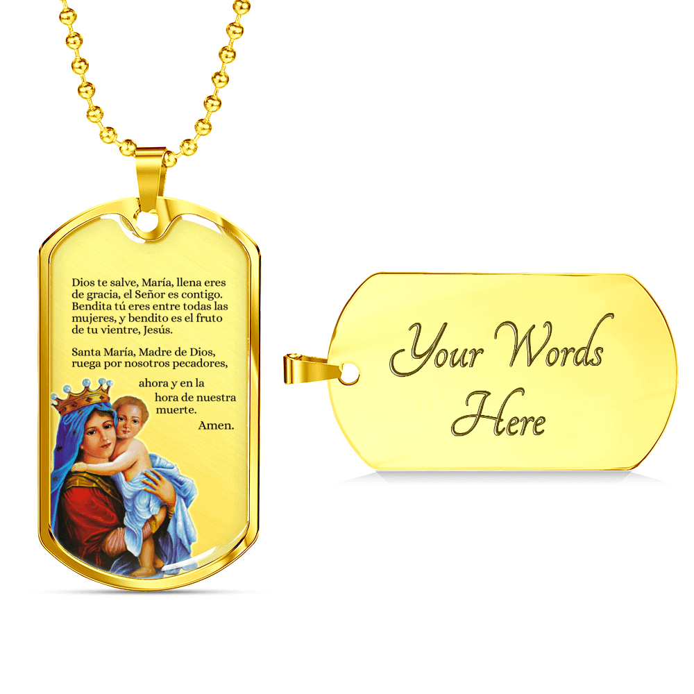 Hail Mary Spanish Ave María Dog Tag Necklace Stainless Steel or 18k ...
