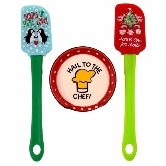 Hail To The Chef Spoon Rest Christmas Tree Penguin Spatulas Set 3 Santa ...
