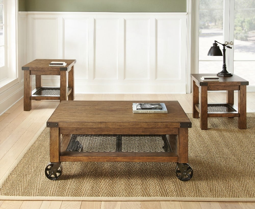 Hailee - 3 Piece Brown Table Set with Hardwood Solids and Oak Veneers ...