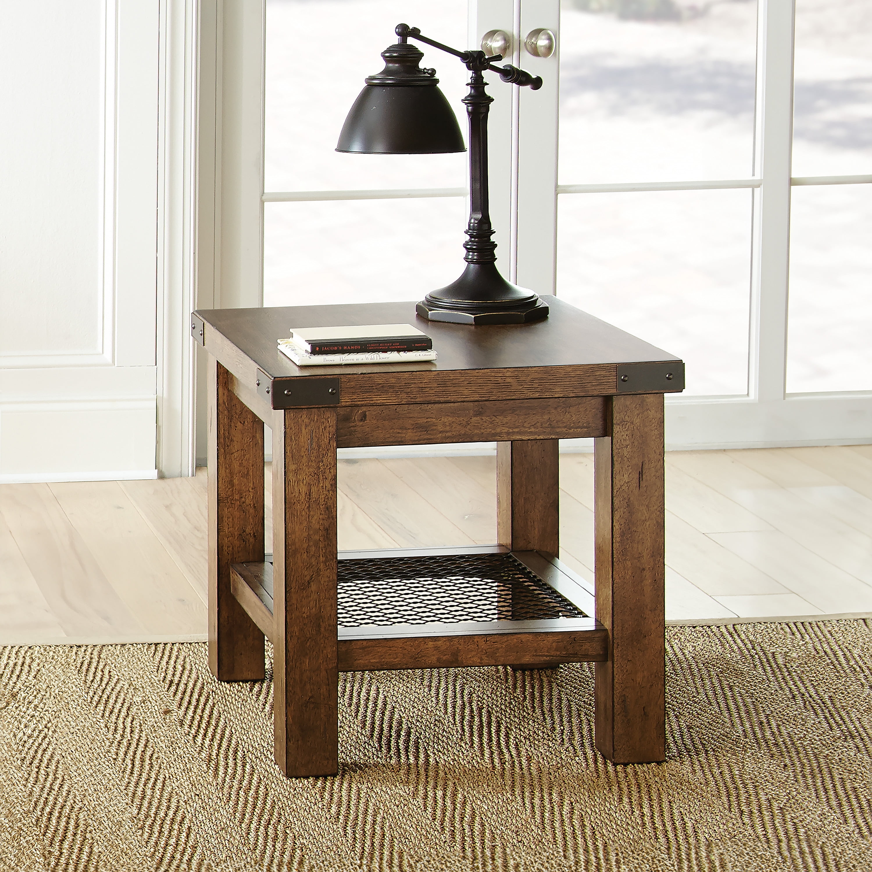 Hailee Oak End Table - Industrial Style Side Table for Living Room ...