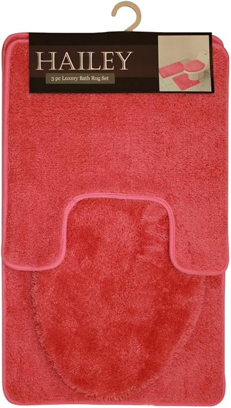 Hailey 3 Piece Bath Rug Set, Bath Mat, Contour Rug, Toilet Seat Lid ...