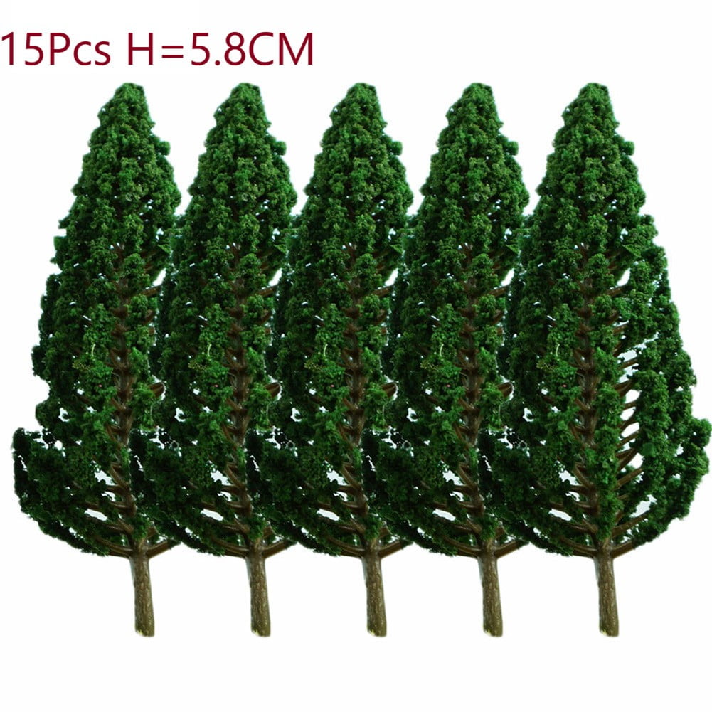 Haimni 15Pcs 3.8-16Cm Model Trees Diy Model Pine Trees Green Plastic ...