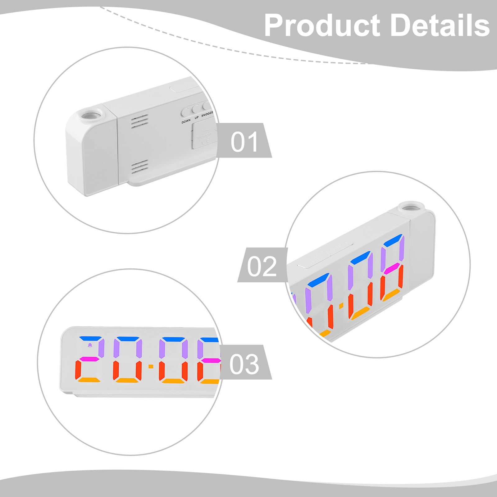Haimni 180° Rotation Projection Alarm Clock Temperature Date Night Mode ...