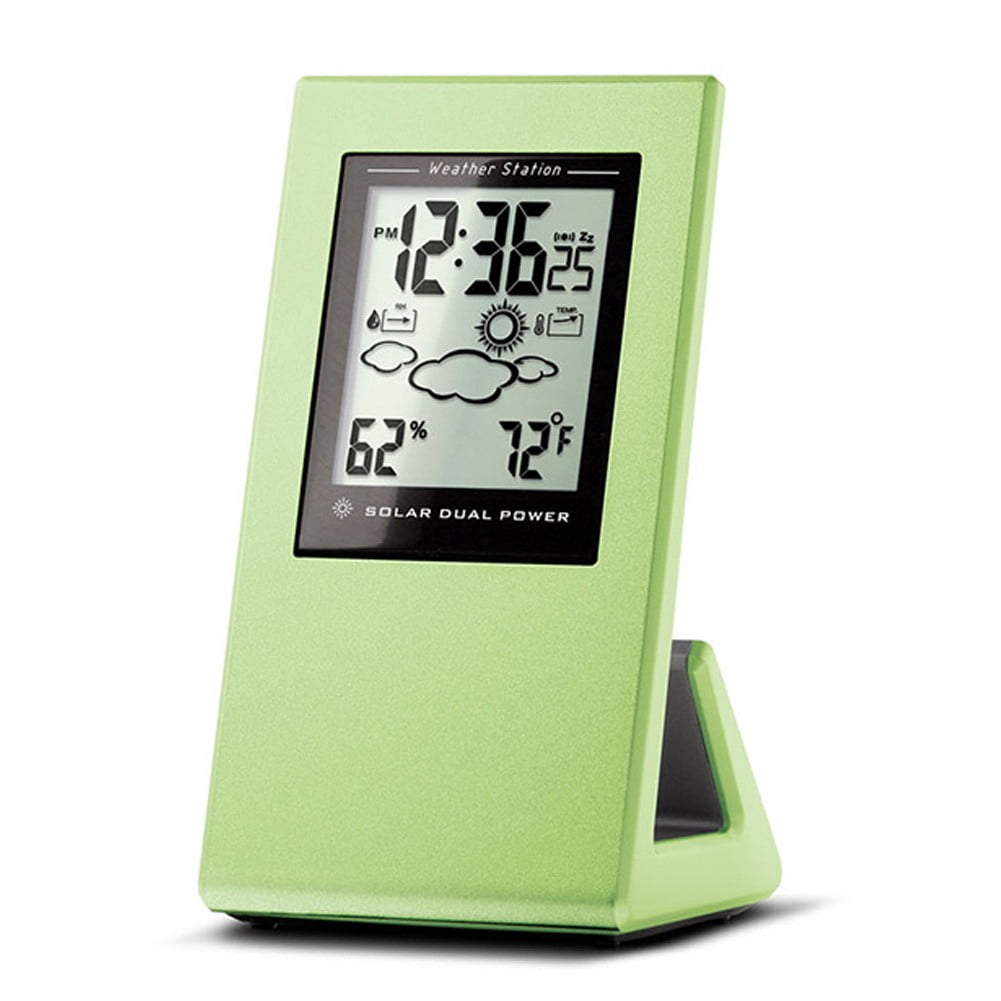 Haimni 1Pc Solar Powered Weather Temperature Humidity Clock Dual Energy ...