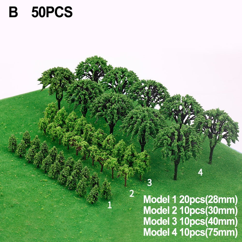 Haimni 50Pc Plastic Model Train Miniature Tree Scenery Diy Garden ...