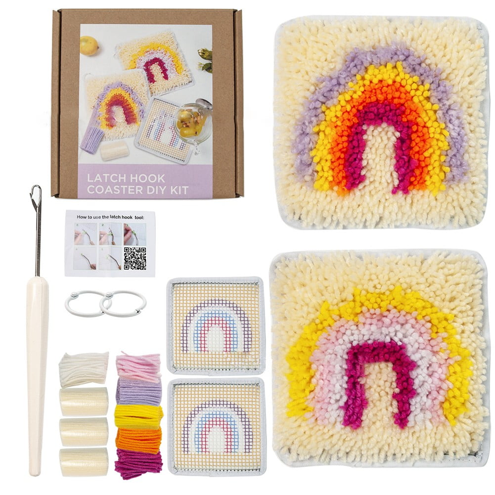 Haimni Beginner Friendly Latch Hook Coaster Kit With Rainbow Patterns ...
