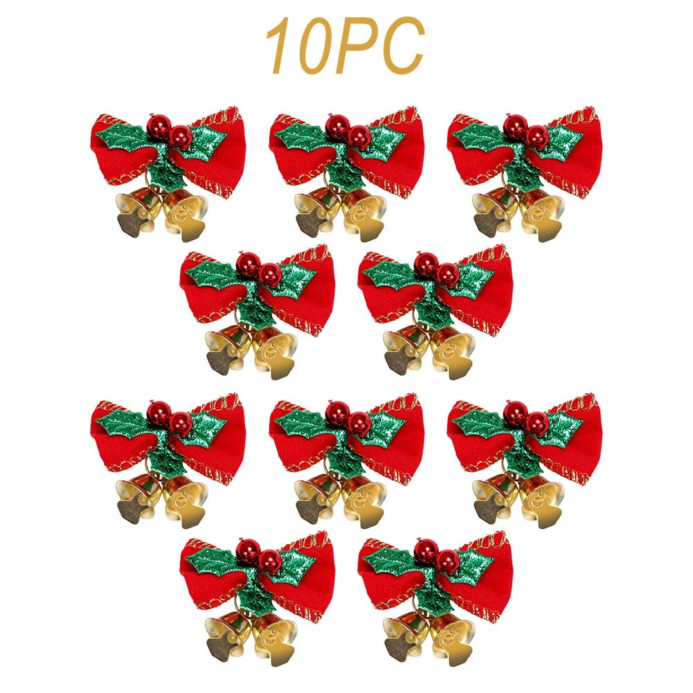 Haimni Celebrate The Season 10 Red Fabric Bows With Jingle Bells For ...
