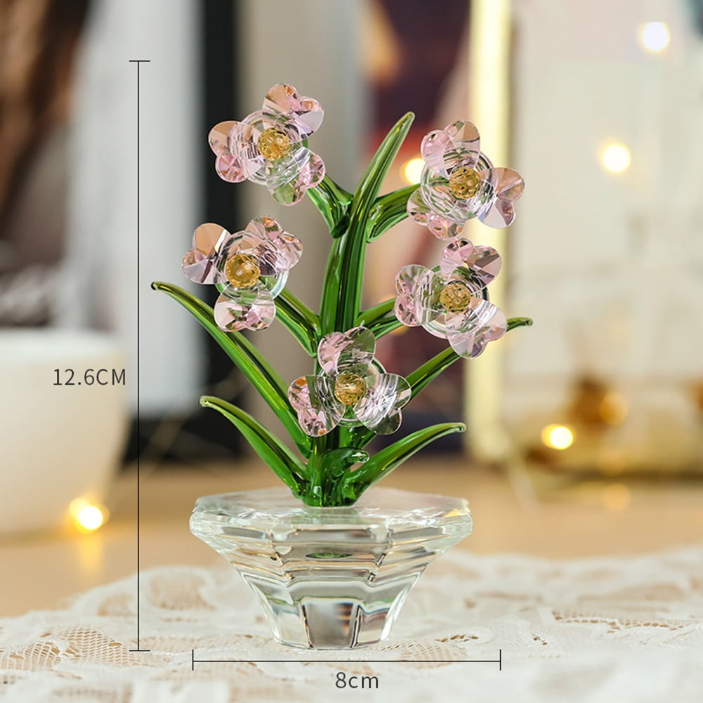 Haimni Crystal Orchid Flower Figurine Glass Flower Paperweight Ornament ...