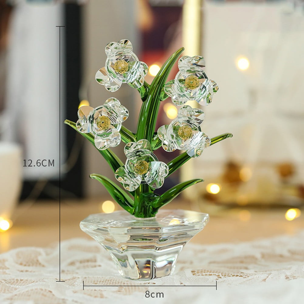 Haimni Crystal Orchid Flower Figurine Glass Flower Paperweight Ornament ...
