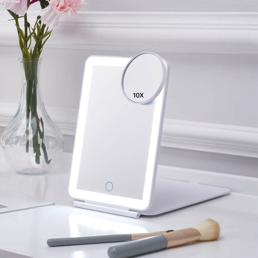 Haimni Led Touch Makeup Mirror With Light Flip Portable Folding Mirror ...