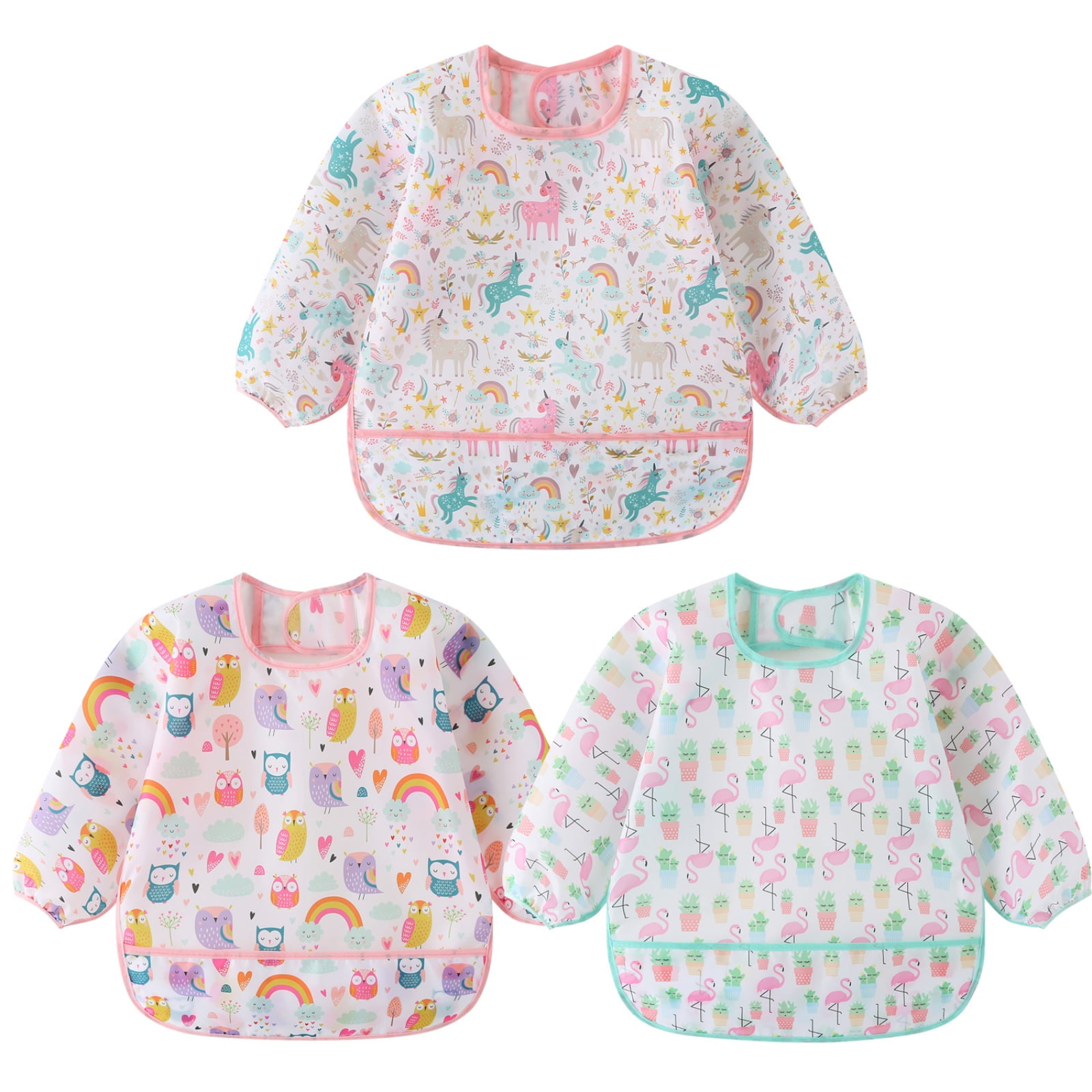 HaimoBurg 3 Pack Long Sleeve Baby Bibs, Waterproof Sleeved Bib, Toddler ...