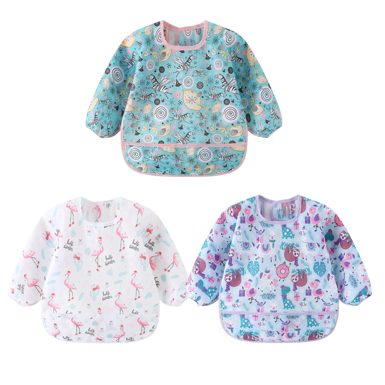 HaimoBurg Long Sleeve Waterproof Elasticized Baby Bibs, 3 Pack, Toddler ...