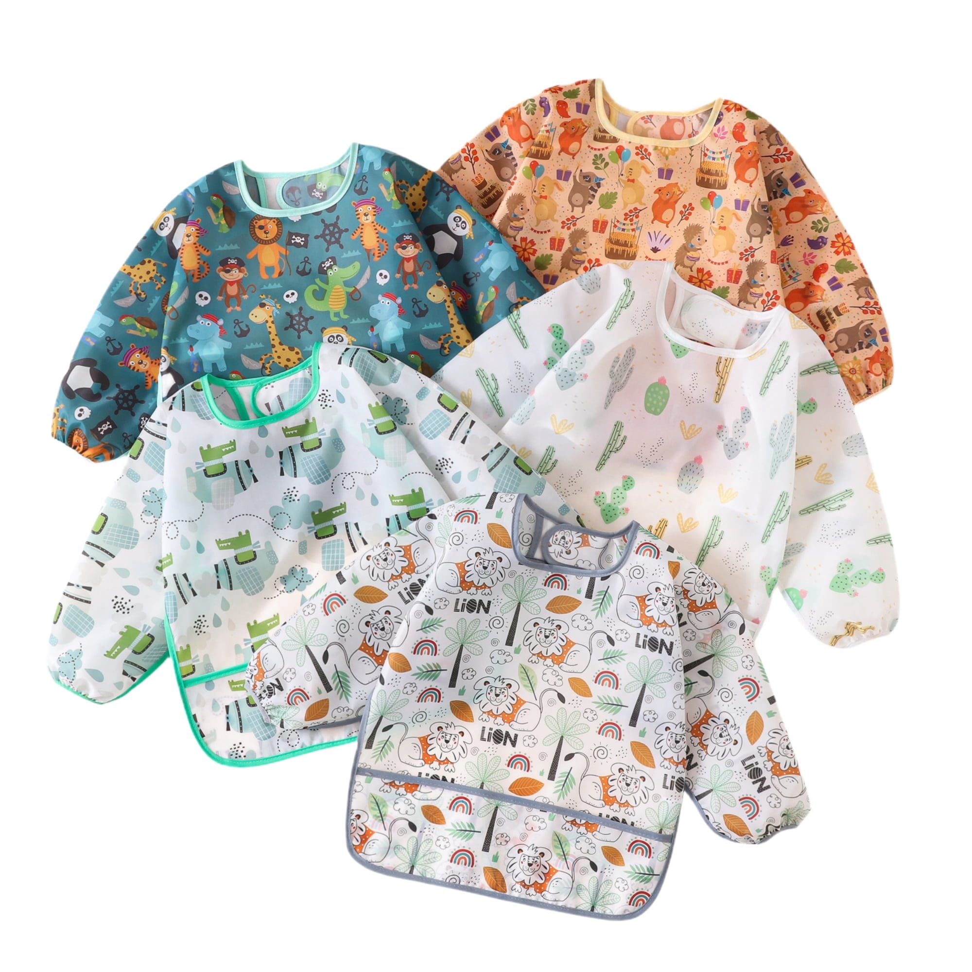 HaimoBurg 5 Pack Long Sleeve Baby Bibs, Waterproof Toddler Bibs with ...