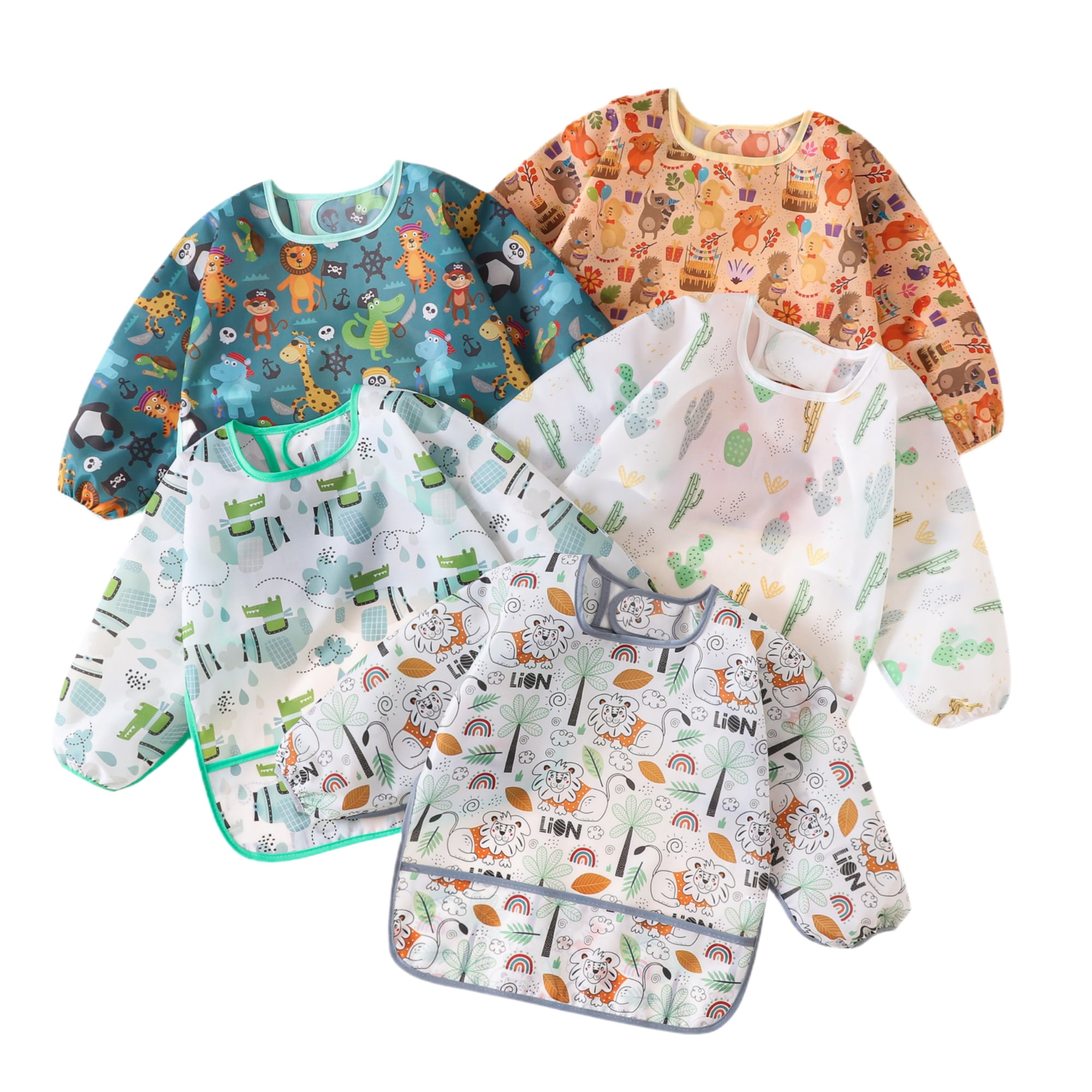 HaimoBurg 5 Pack Long Sleeve Baby Bibs, Waterproof Sleeved Bib, Toddler ...