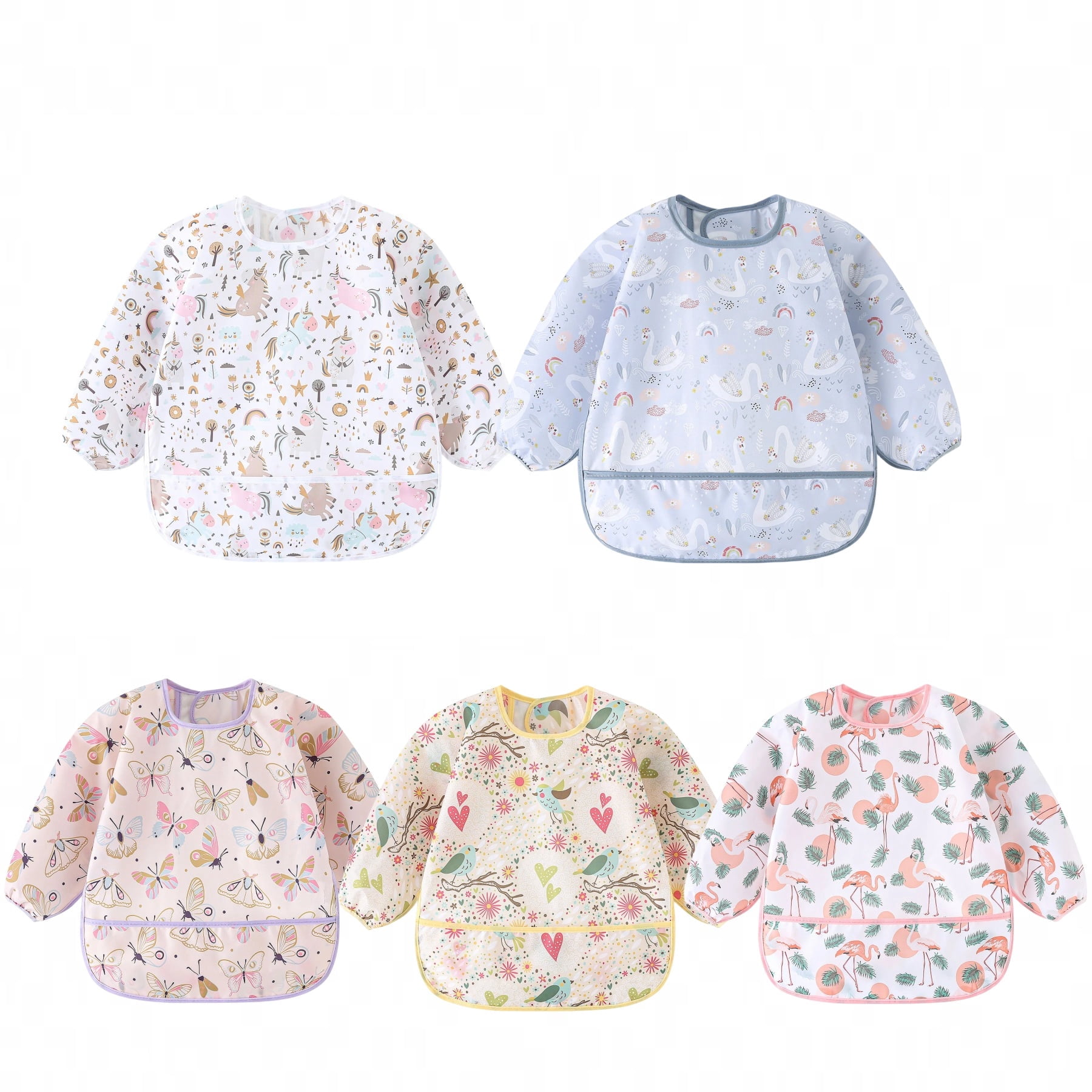 HaimoBurg 5 Pcs Mess Proof Baby Bib, Waterproof Sleeved Bib Outfit ...
