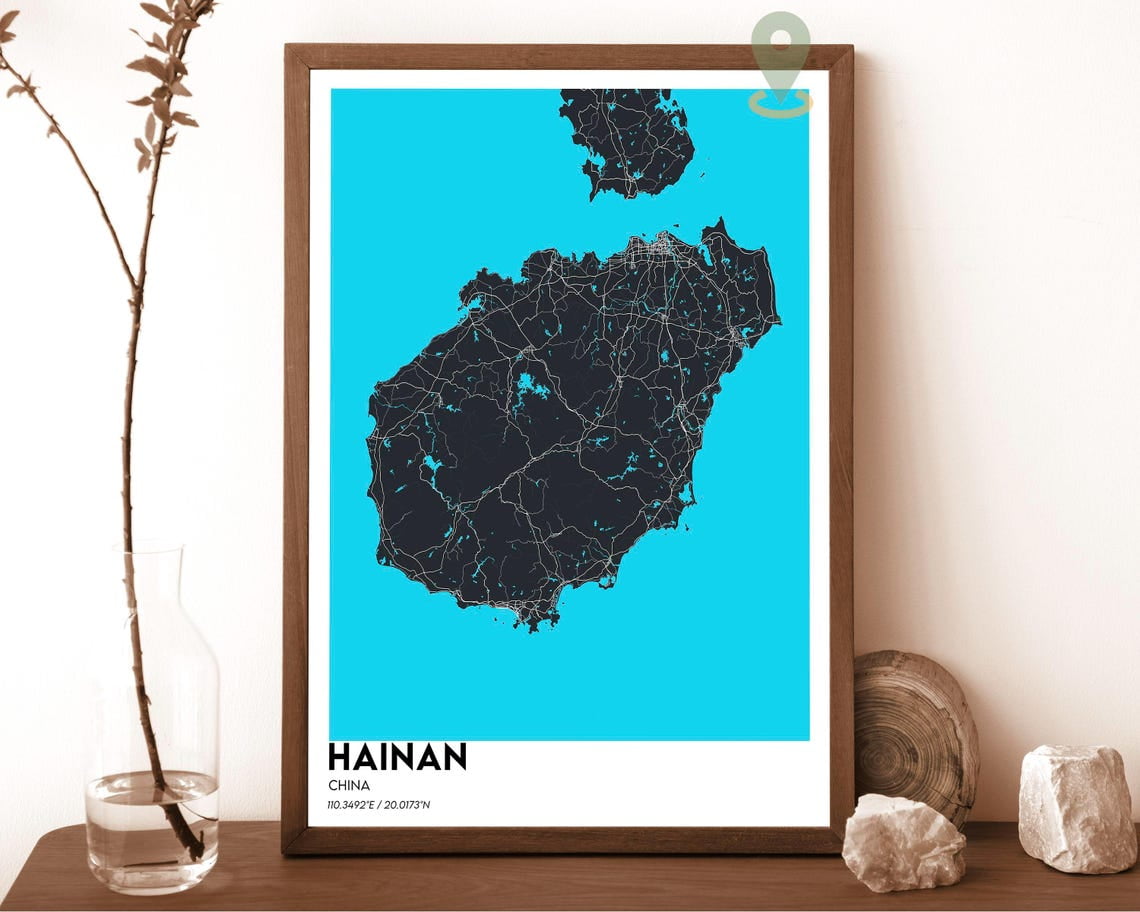 Hainan Map, Hainan Map Print, Hainan Wall Art, Hainan Travel Poster ...