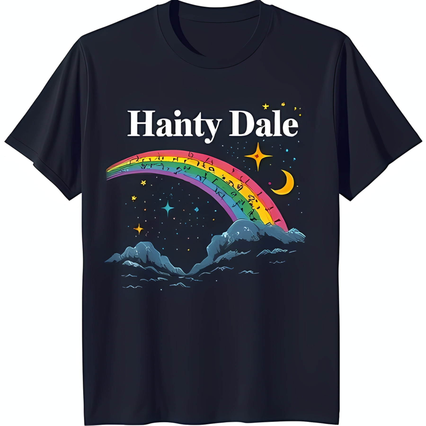 Hainty Dale Blue T-Shirt with Colorful Rainbow Stars and Moon Design ...
