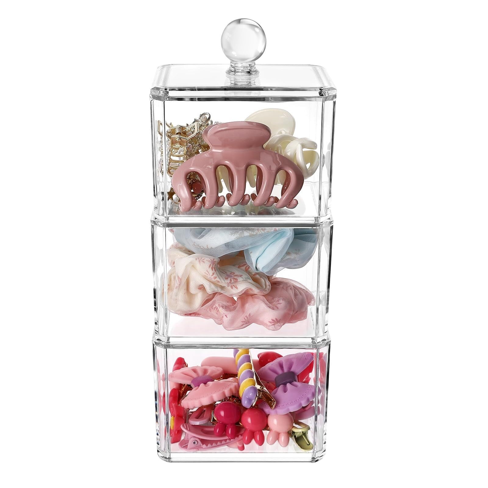 Hair Accessories Organizer for Girls, Clear 3 Stackable Acrylic Hair ...
