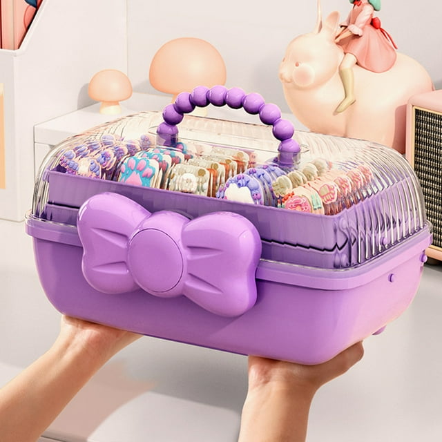 Hair Accessories Organizer Hair Tie Storage Box with Fold Tray Cute ...