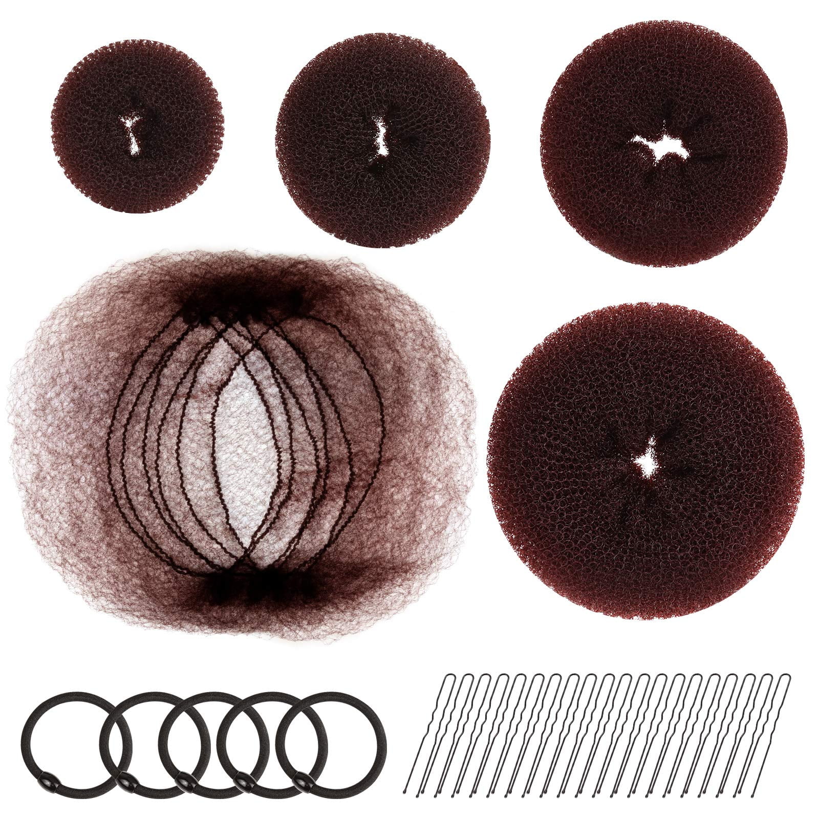 Hair Accessory Set: 20 Invisible Nets, 4 Donut Makers, 5 Elastics, 20 ...