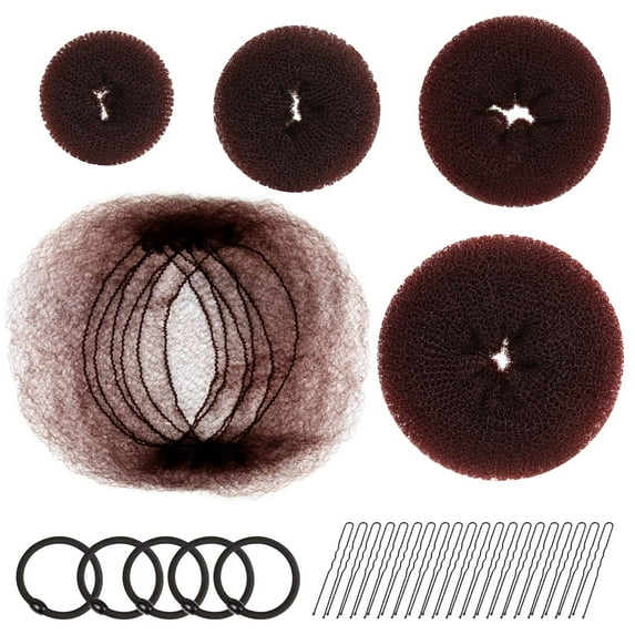 Hair Accessory Set: 20 Invisible Nets, 4 Donut Makers, 5 Elastics, 20 ...
