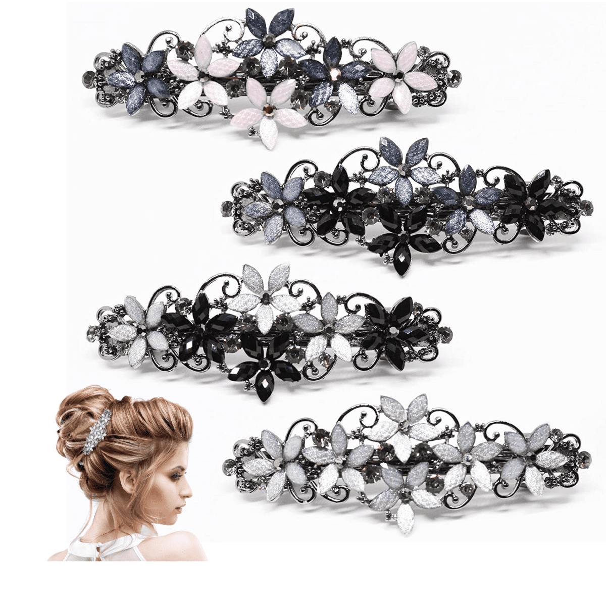Hair Barrettes for Women, Artrylin 4 Pcs Rhinestones Hair Barrettes ...
