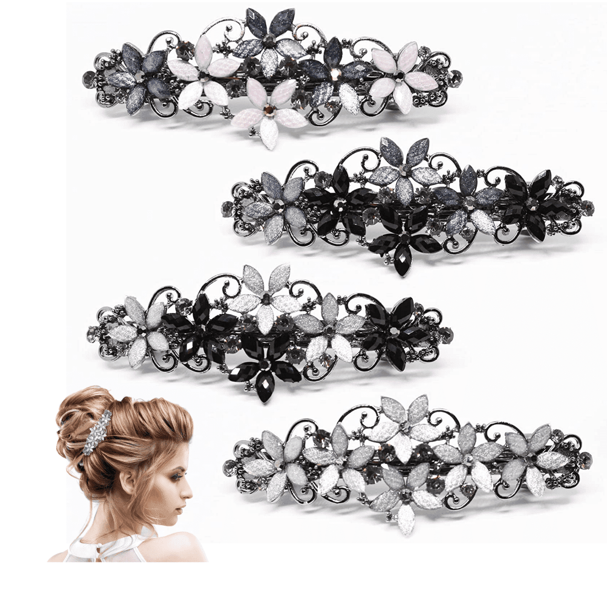 Hair Barrettes for Women, Artrylin 4 Pcs Rhinestones Hair Barrettes ...