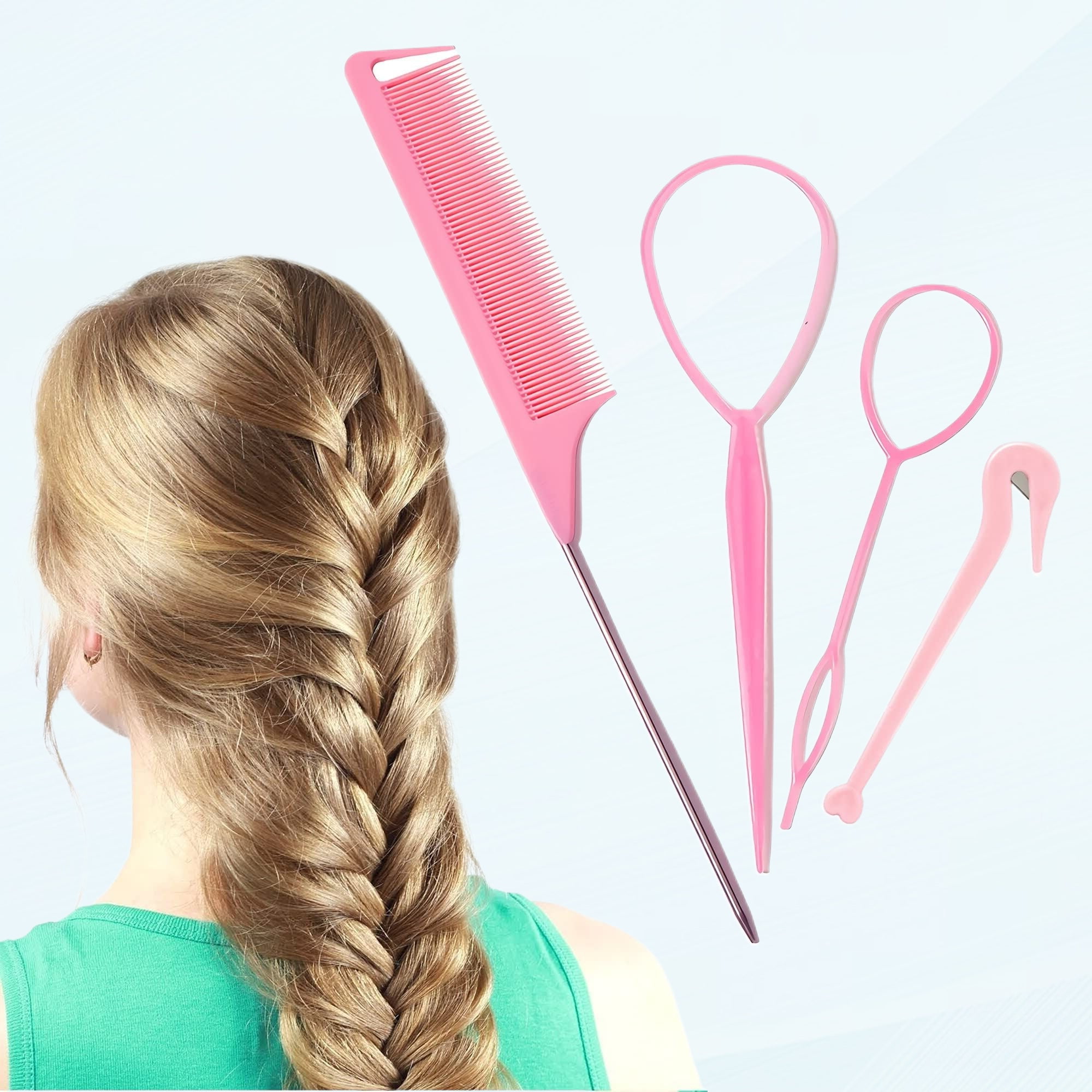 Hair Bending Tool Set with Rat Tail Comb, Hair Bands, and Ponytail Loop ...