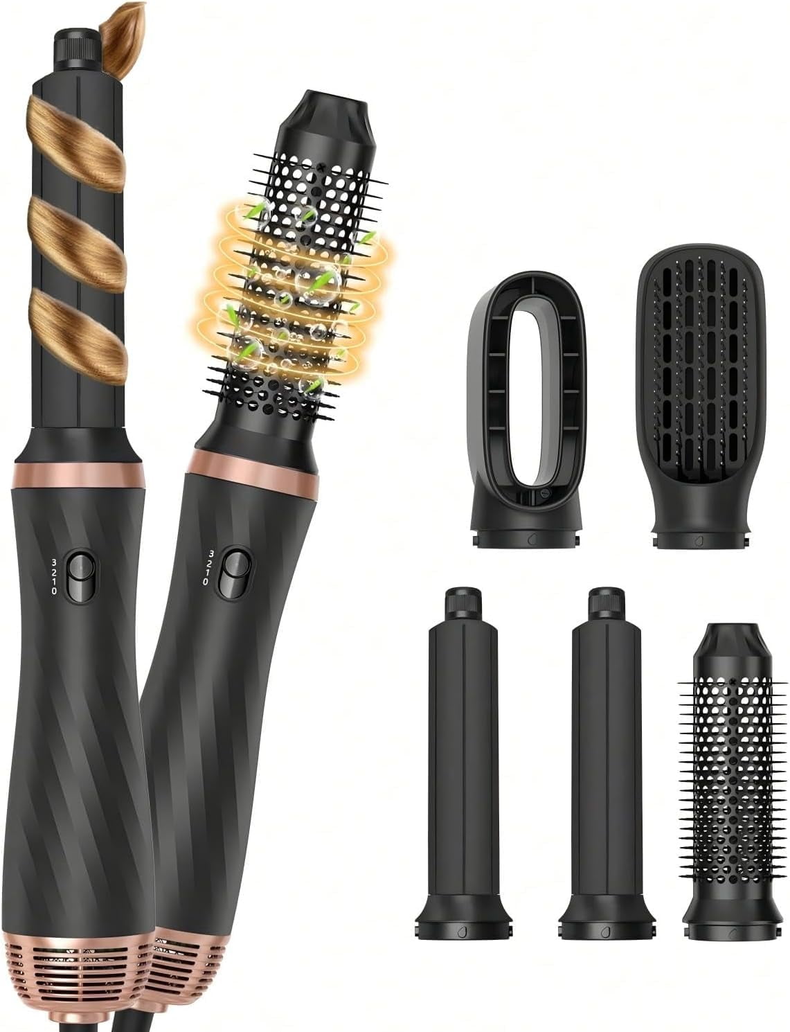 Hair Blow Dryer Styler Set, 5 in 1 Hot Air Brush Auto Wrap Curlers ...