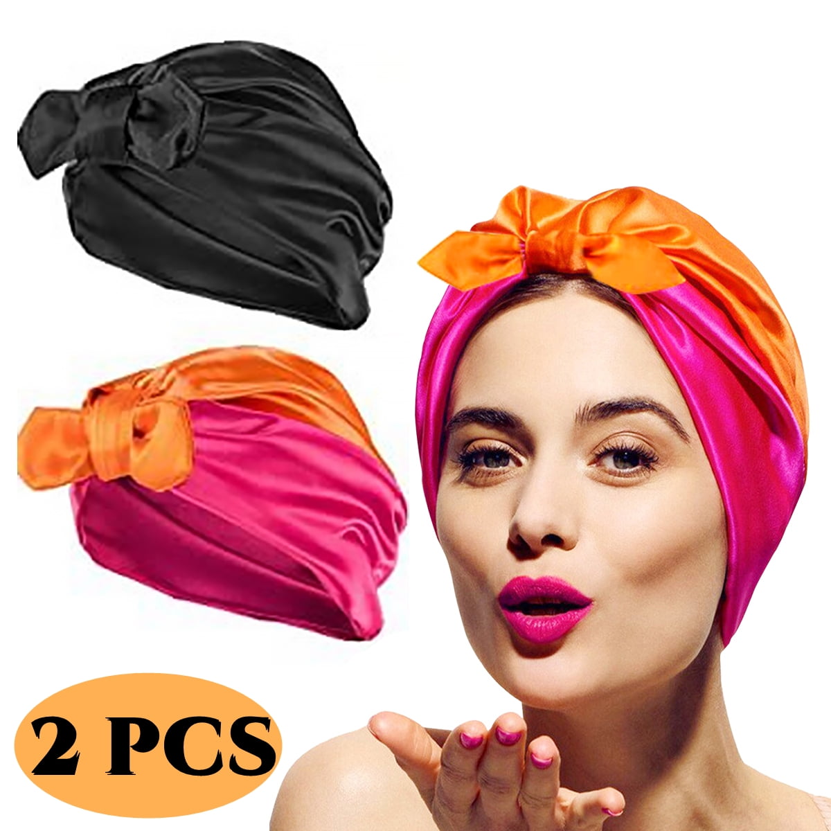 2 Pcs Silk Satin Hair Bonnet Set for Night Sleep Cap, Breathable Hair ...