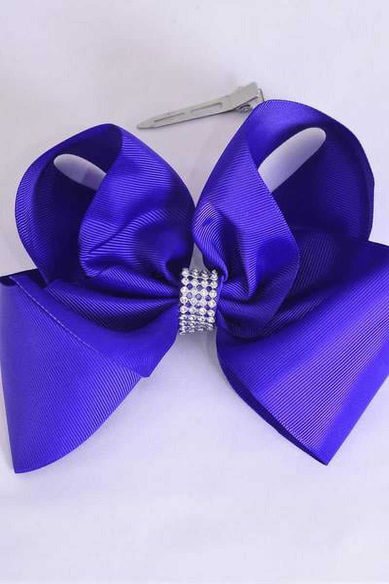 Hair Bow Jumbo Center Clear Stones Purple Grosgrain Bowtie/DZ-Assorted ...