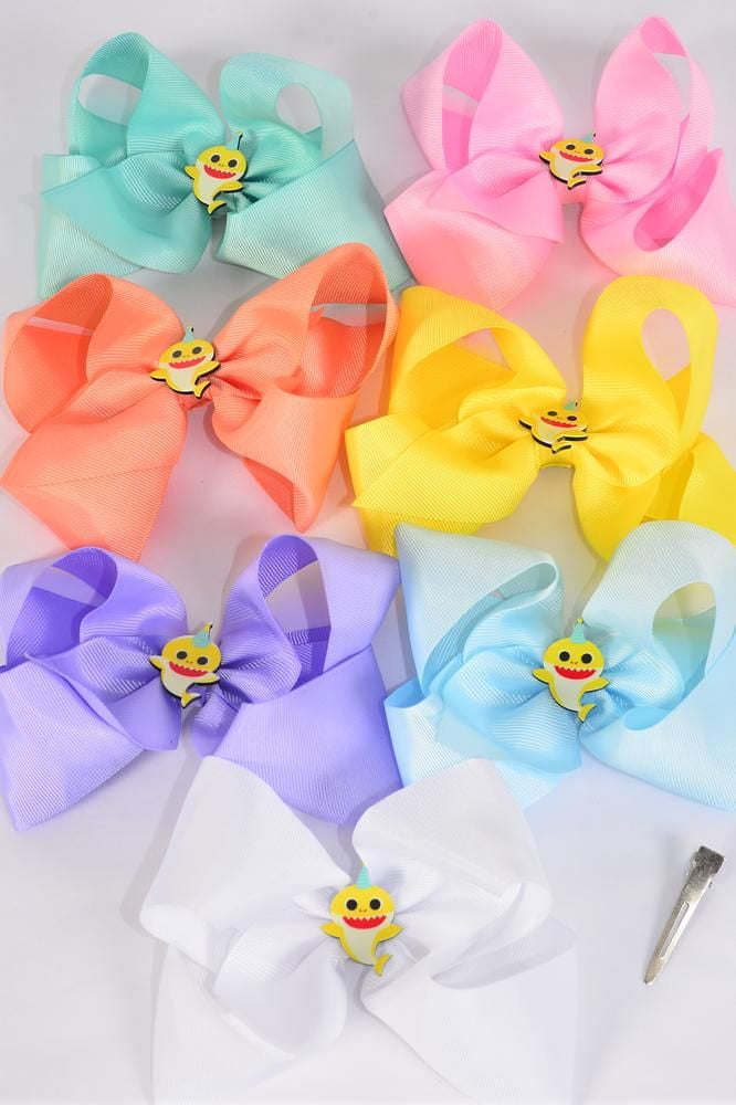 Hair Bow Jumbo Center Cute Shark Charm Grosgrain Bow-tie Pastel/DZ ...