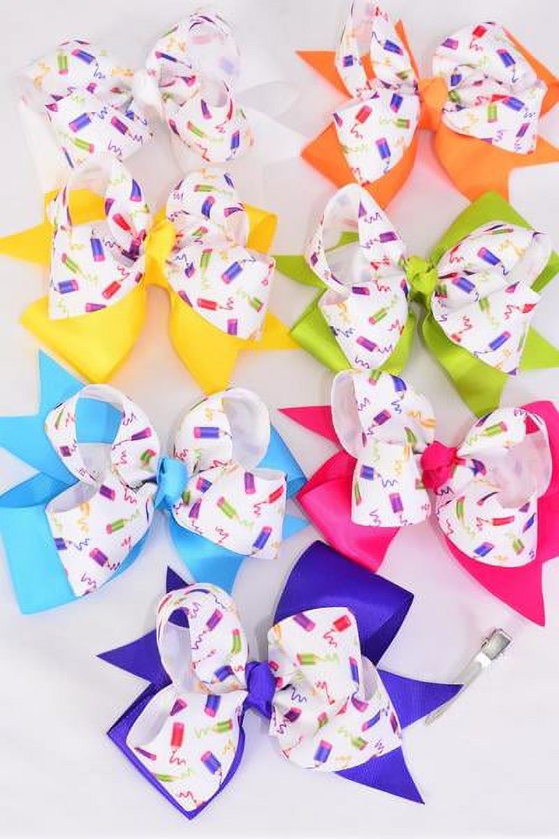 Hair Bow Jumbo Double Layered Color Pencil Grosgrain Bow-tie Citrus/DZ ...