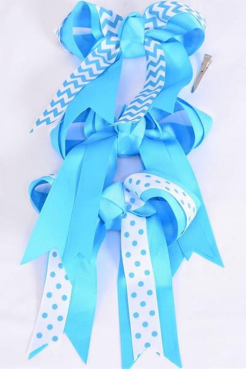 Hair Bow Jumbo Long Tail Double Layered Chevron & Polka-dots Mix ...