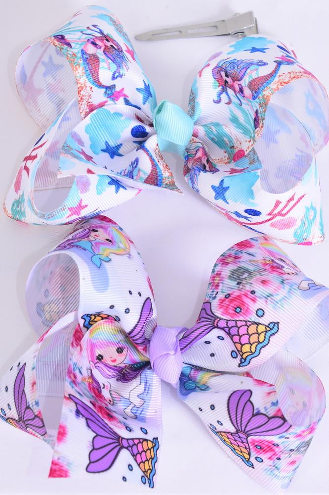 Hair Bow Jumbo Mermaid Grosgrain Bow-tie Pastel/DZ-Assorted - Walmart.com