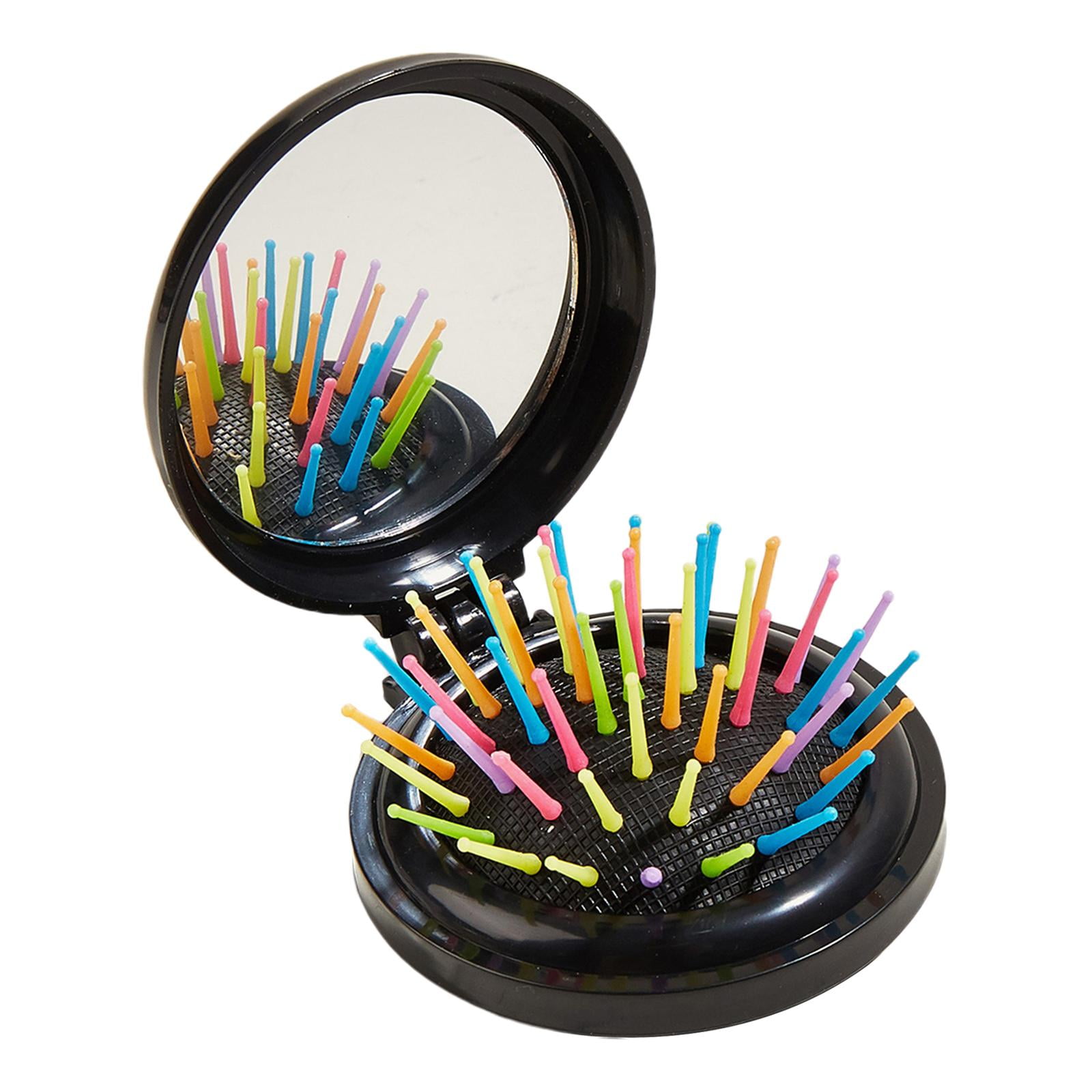 Hair Brush with Mirror, Folding Pocket Hair Brush, Portable Round ...