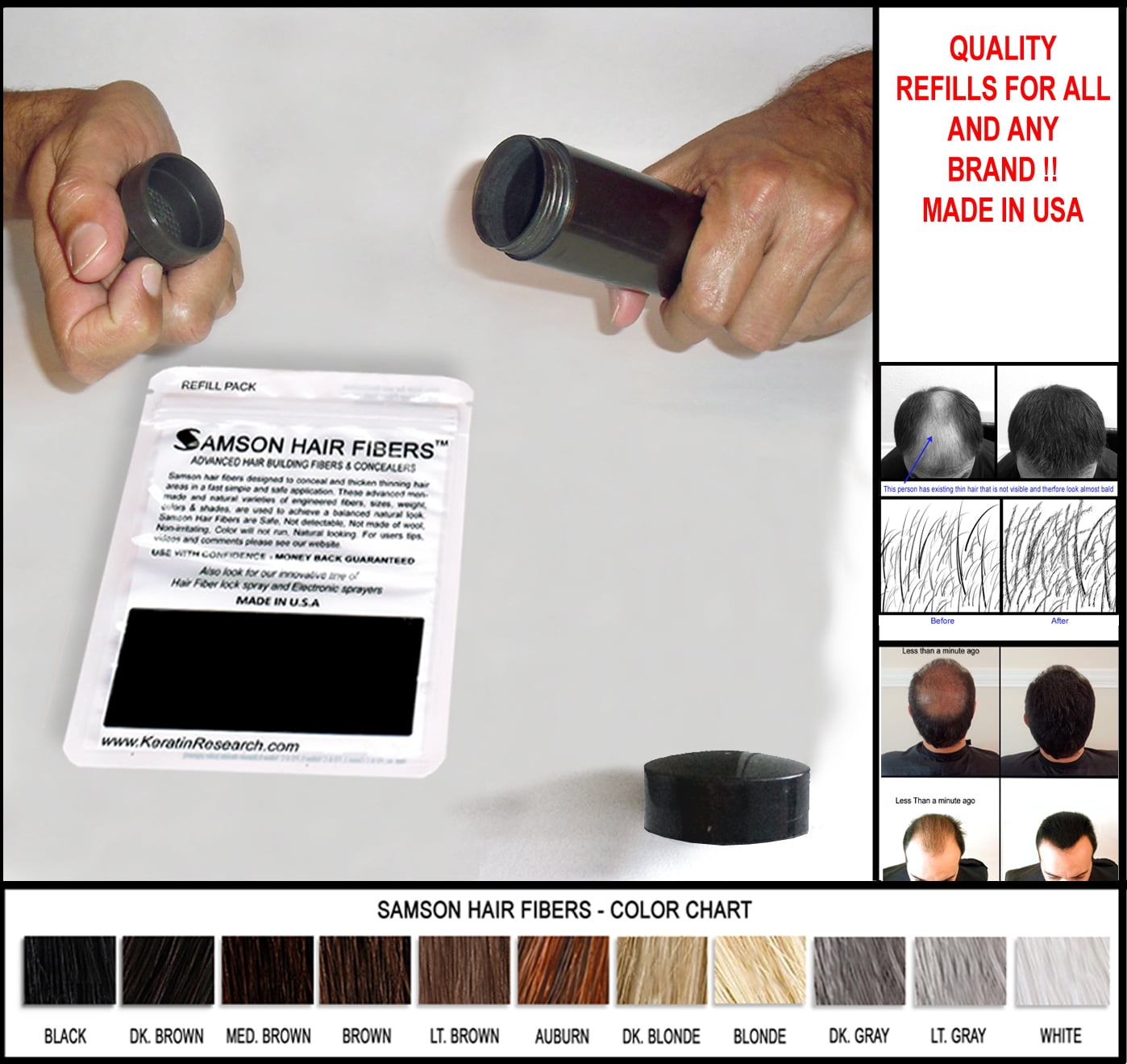Hair Building Fibers LIGHT GRAY Refill kit By Samson Large 25 Grams ...