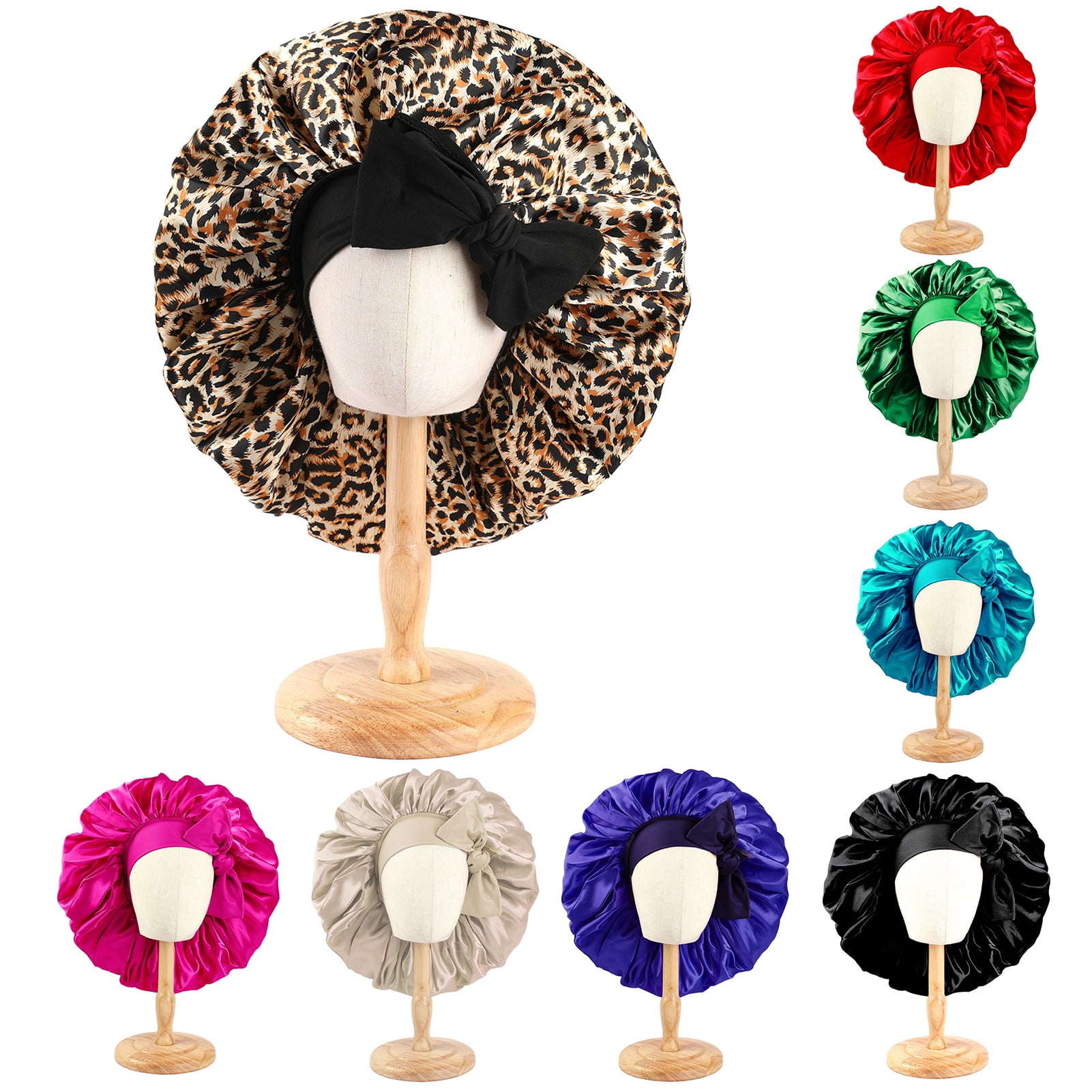 Hair Cap Satin Bonnet Extra Large Sleeping Bonnet Solid Color Bow Decor ...