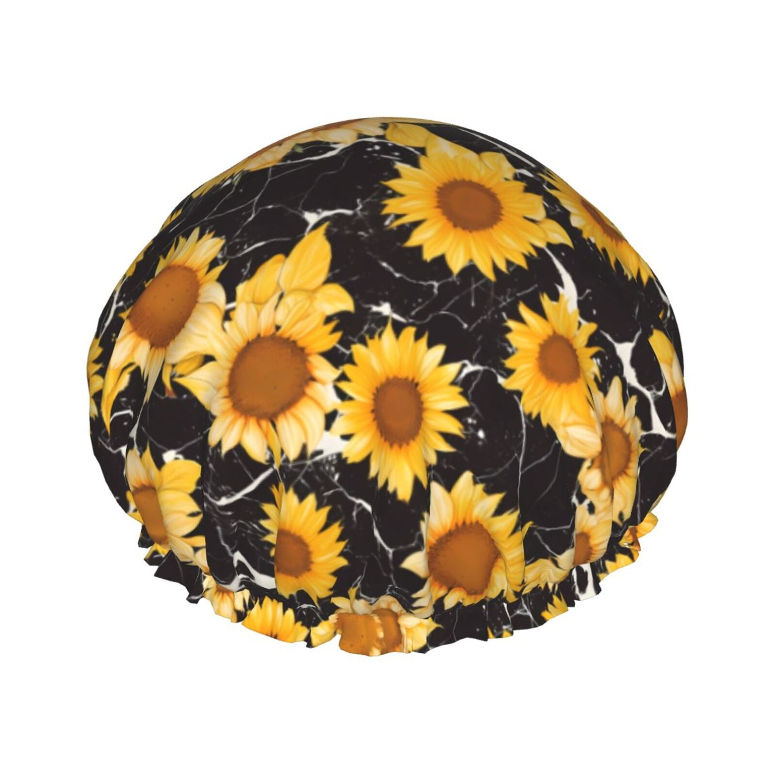 Hair Cap for Shower - Black Marble Pattern Sunflower Large Shower Cap ...