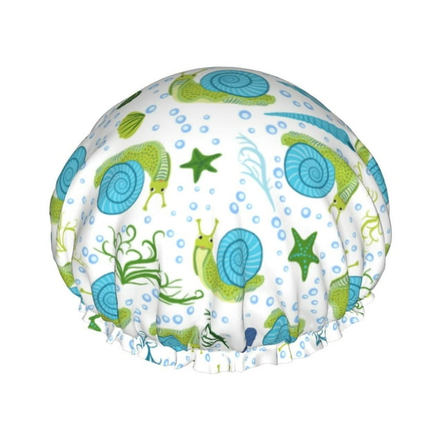 Hair Cap for Shower - Blue Green Slug Shells Large Shower Cap Reusable ...