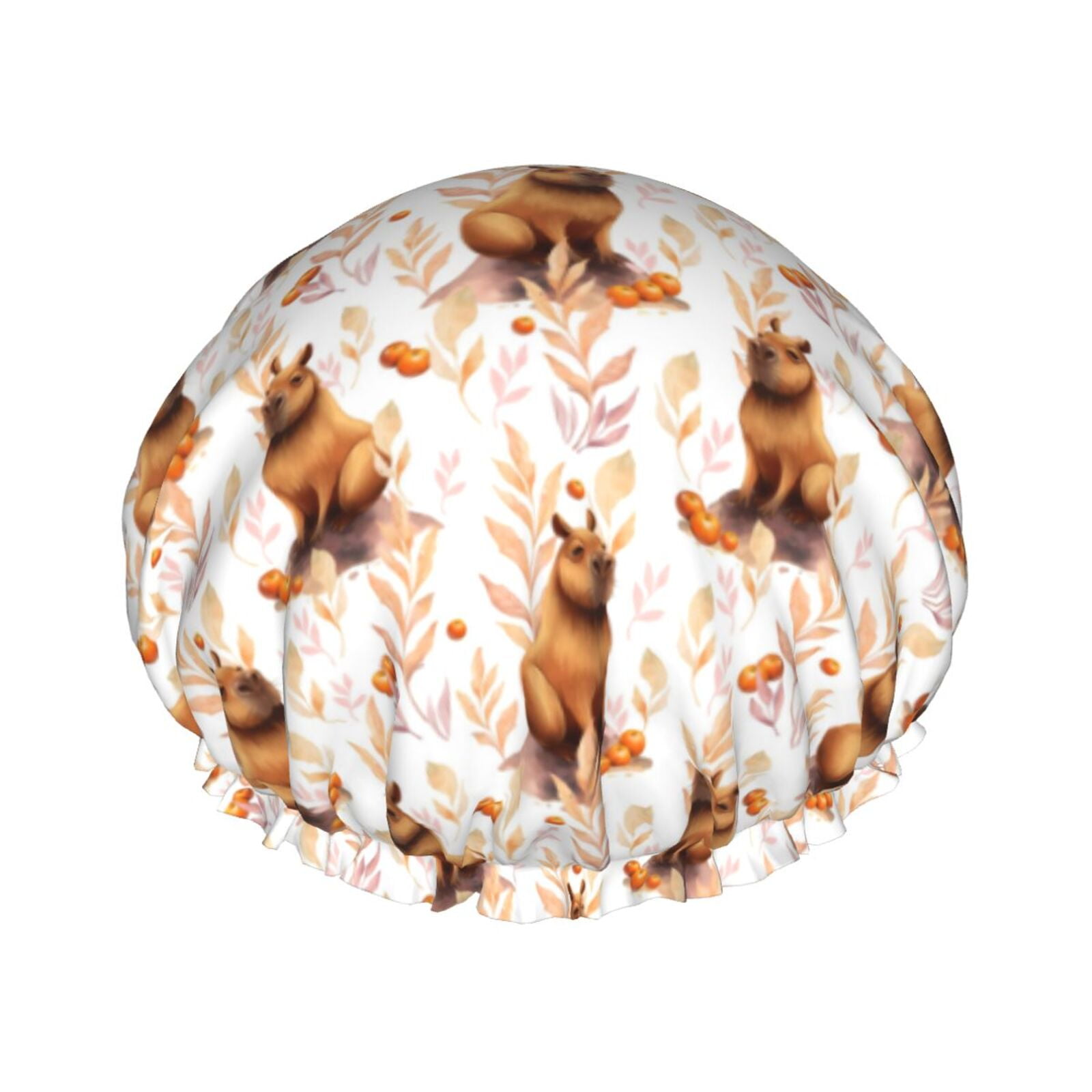 Hair Cap for Shower - Capybara Orange Leaf Large Shower Cap Reusable ...