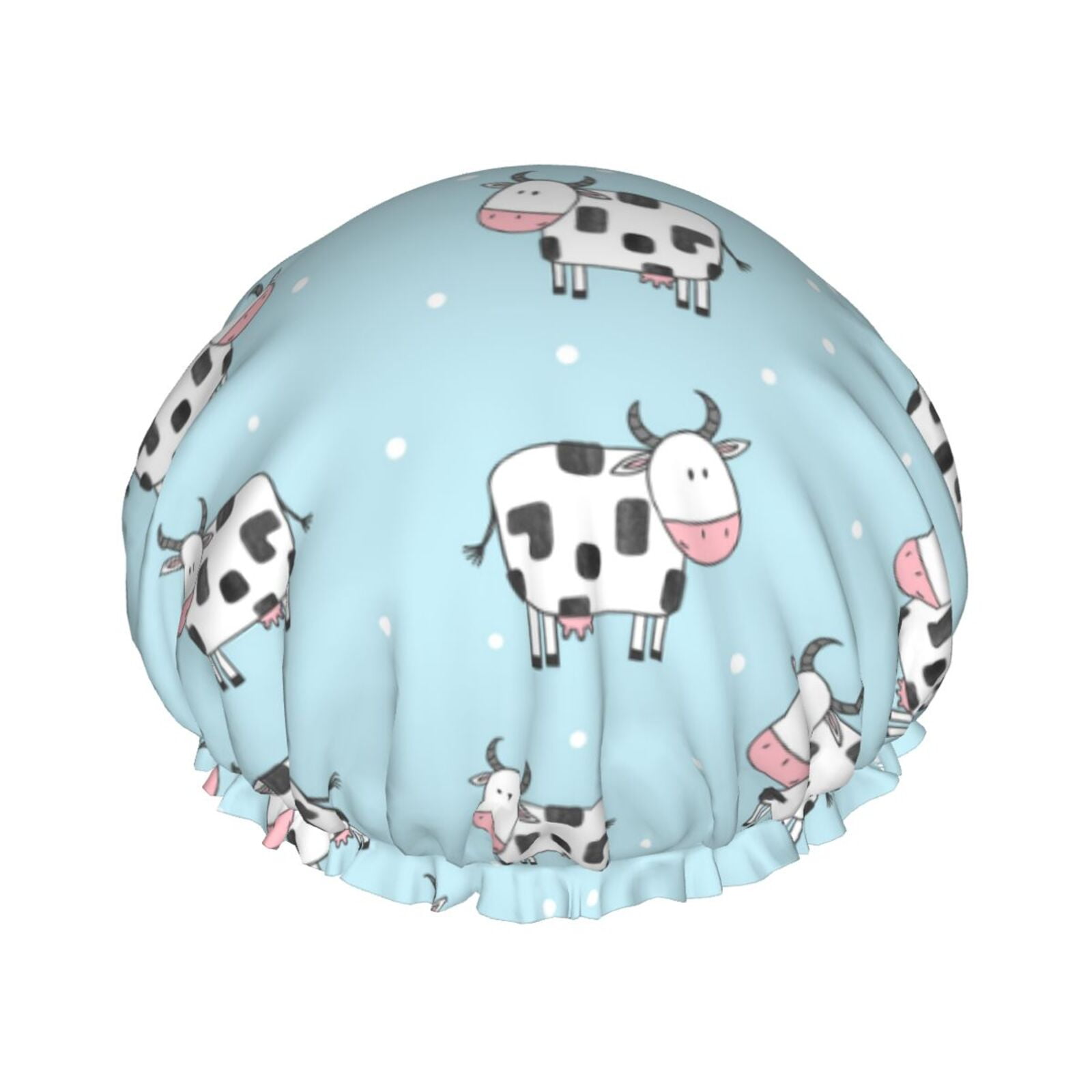 Hair Cap for Shower - Cartoon Cute Cow Polka Dot Blue Large Shower Cap ...