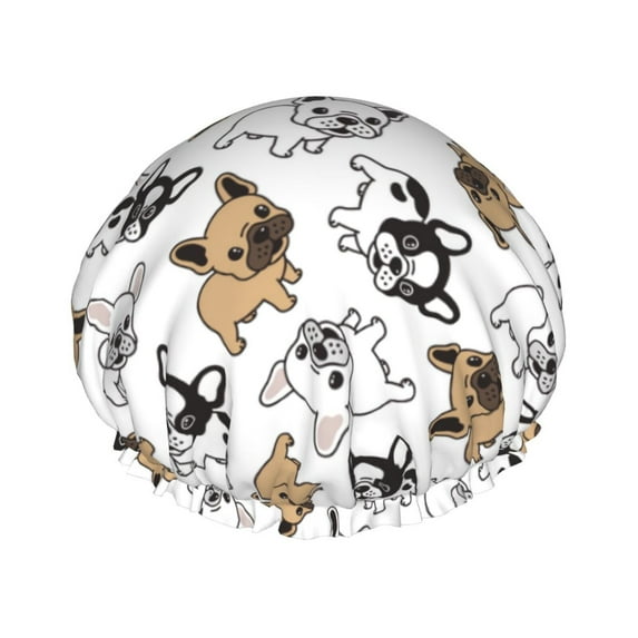Hair Cap for Shower - Cartoon Cute French Bulldog_A Large Shower Cap ...