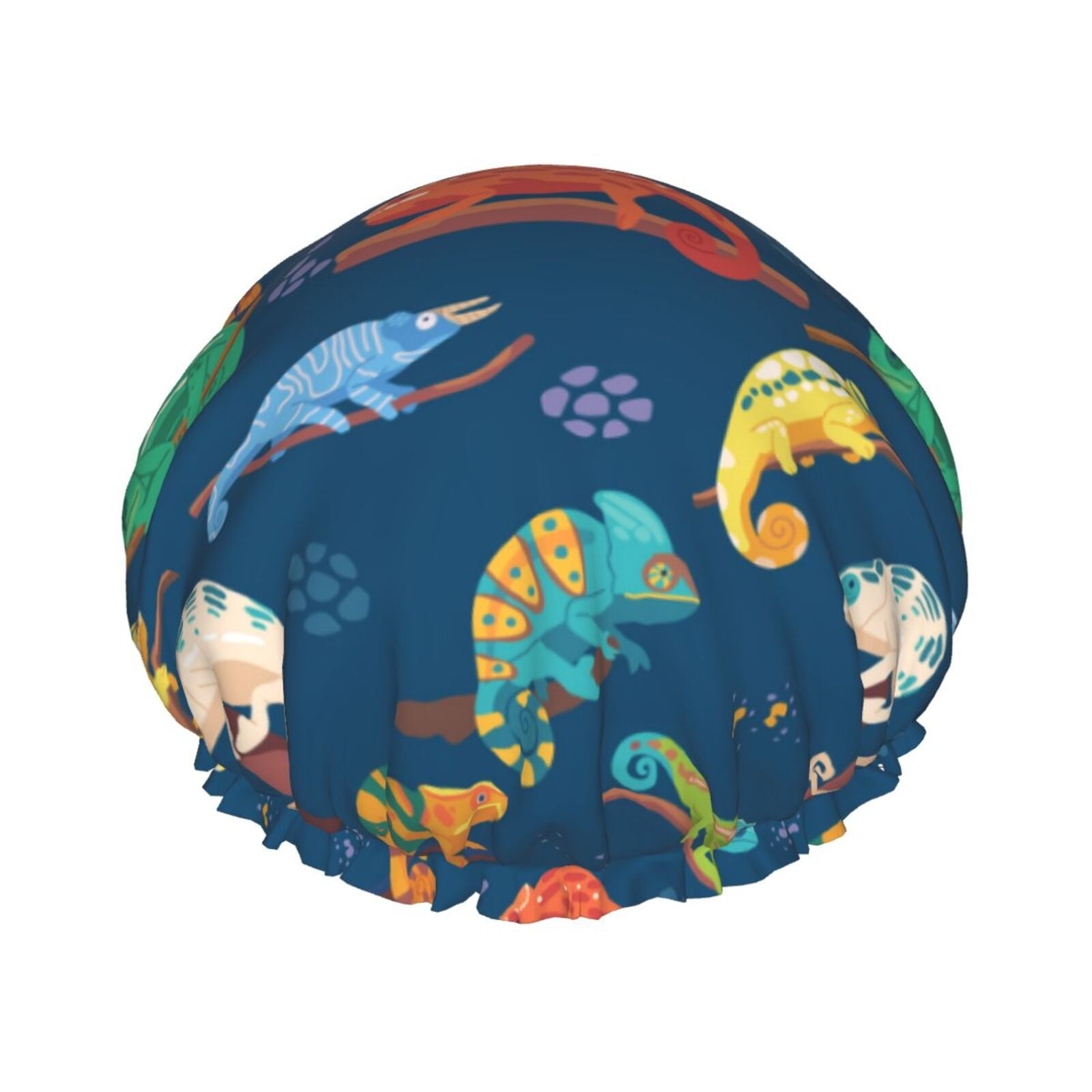 Hair Cap for Shower - Colorful Cute Chameleon Lizard_A Large Shower Cap ...
