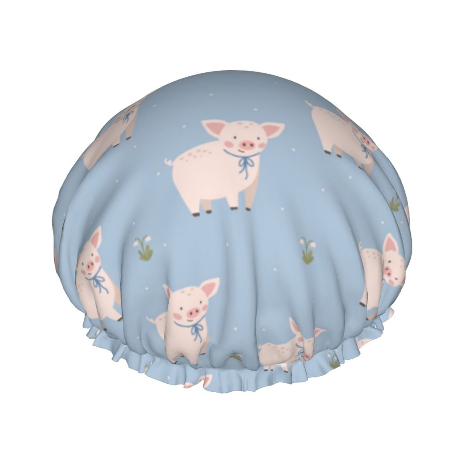 Hair Cap for Shower - Cute Pig Flowers Blue Large Shower Cap Reusable ...
