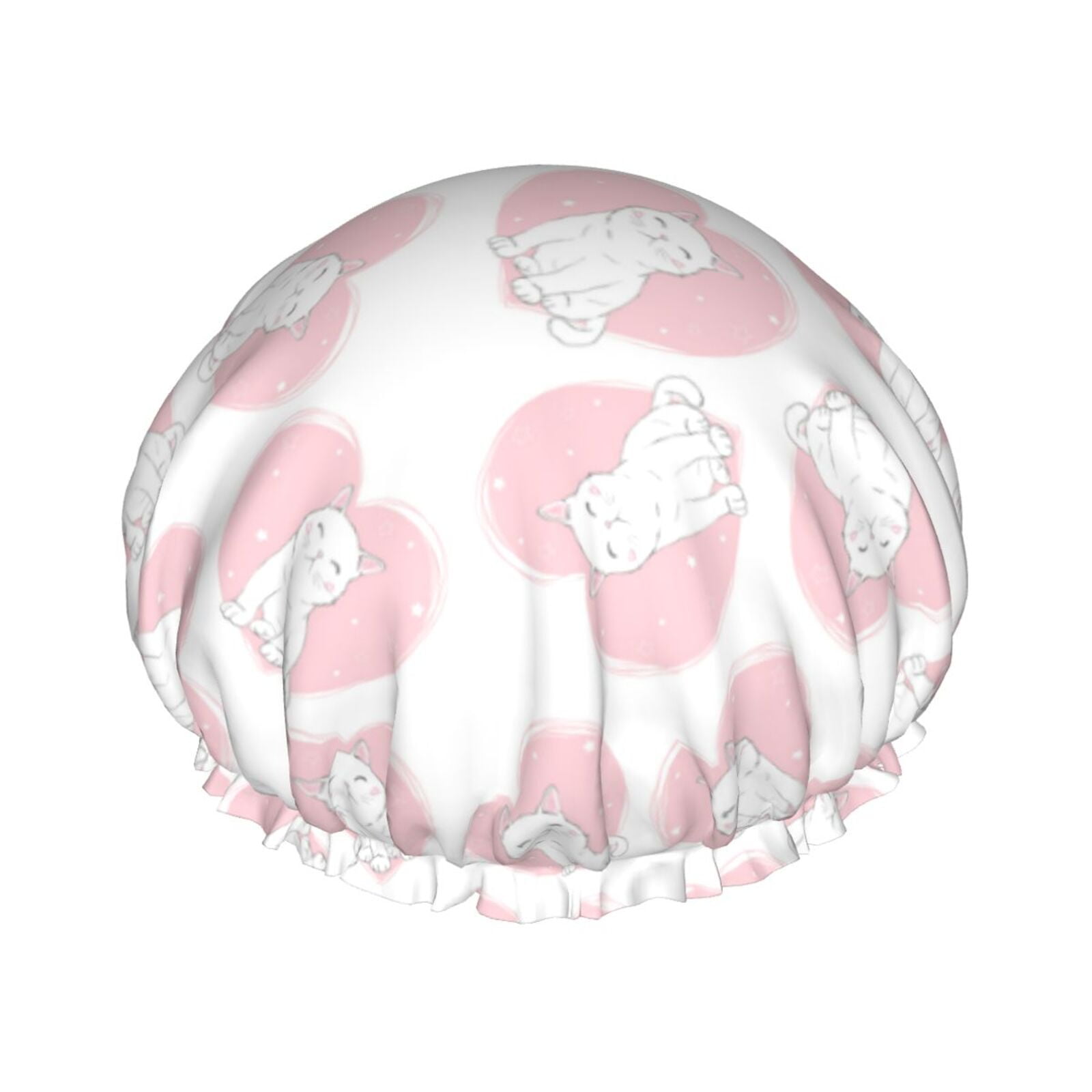 Hair Cap for Shower - Cute Pink Loving Cartoon Cat Large Shower Cap ...